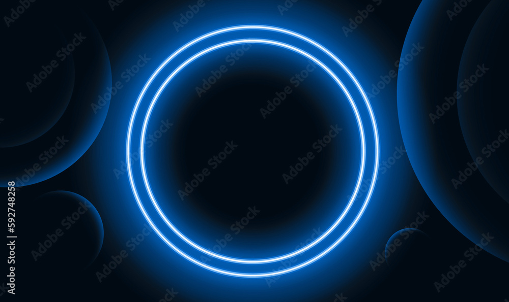 Abstract blue circle lights with motion effect. glowing neon color ...