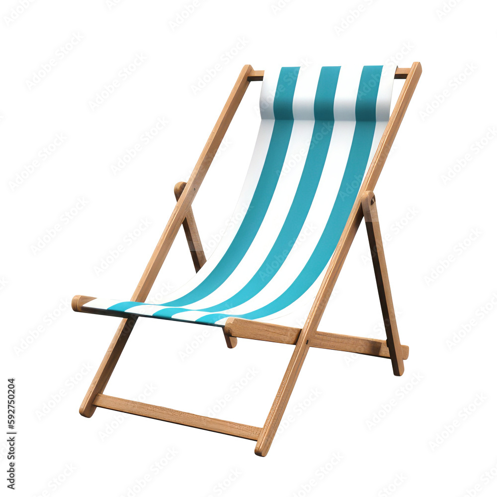 folding beach chair, wooden sun lounger on transparent background ...