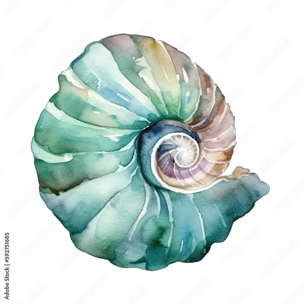 Blue watercolor seashell illustration isolated on transparent ...