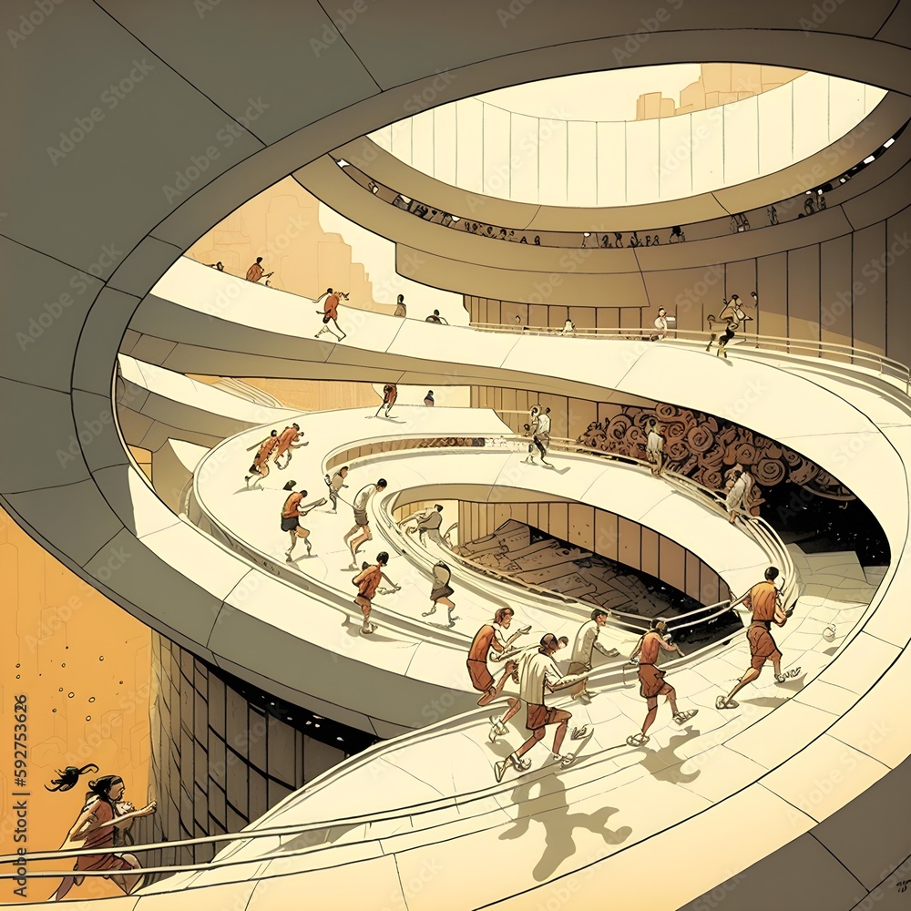 a group of Marathon runners running down the Guggenheim museum spiral ...