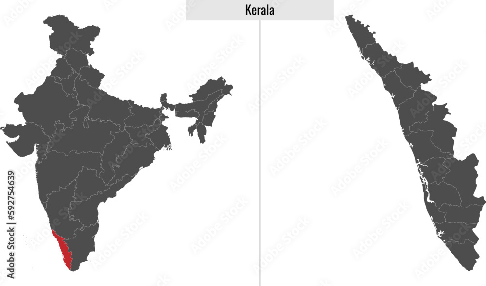 map of Kerala state of India Stock Vector | Adobe Stock