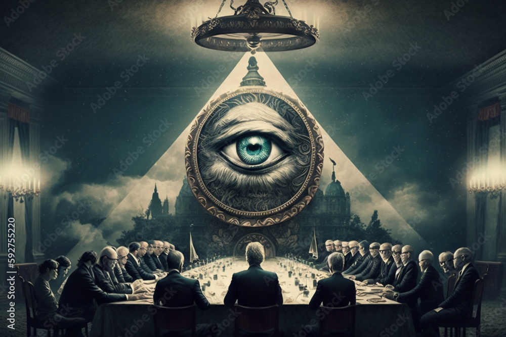 Illuminati meeting, all seeing eye pyramid, concept of secret societies ...