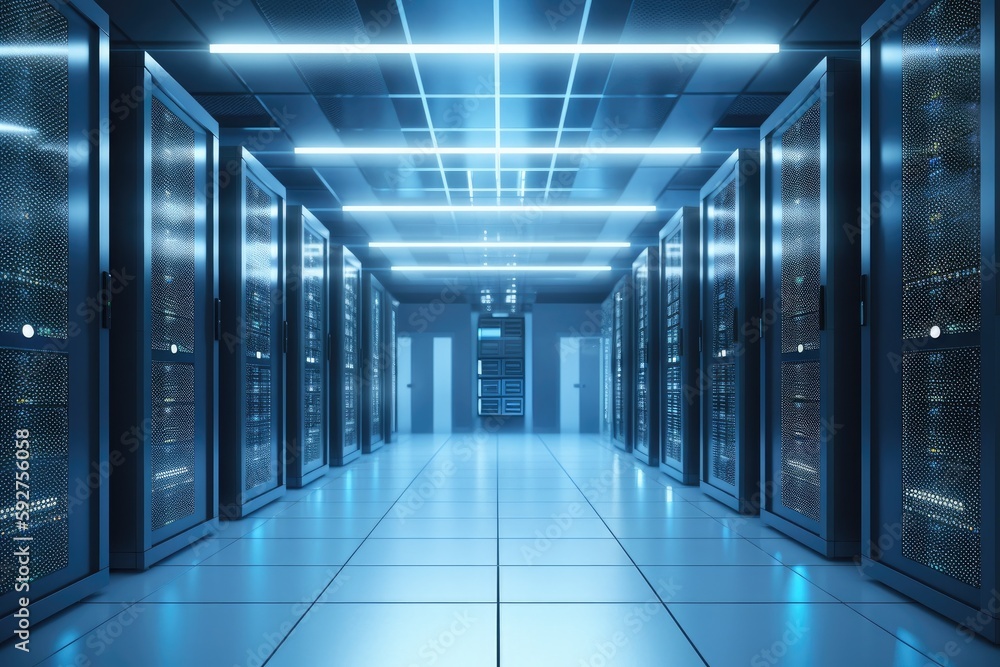cutting-edge technology hub with a server room, data center, network ...