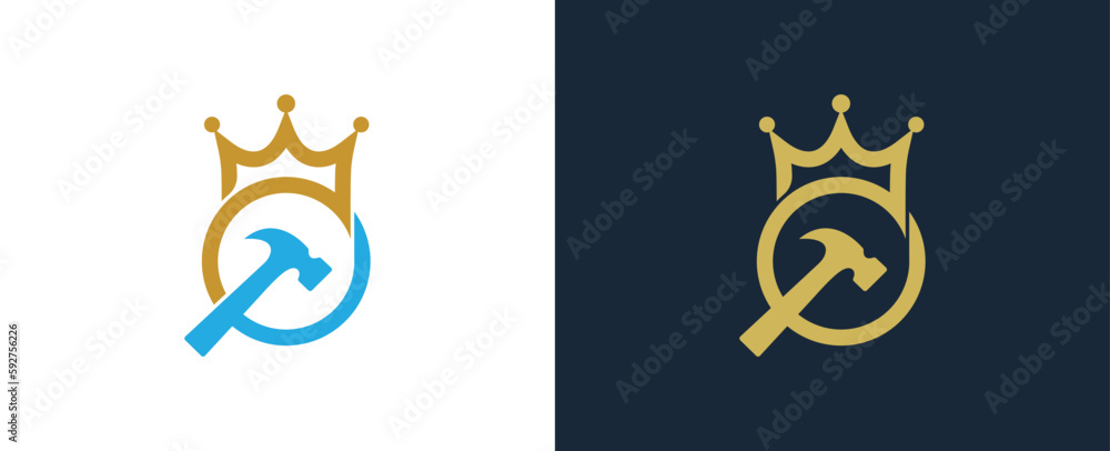 Crown Hammer Logo Concept symbol icon sign Element Design. Construction ...
