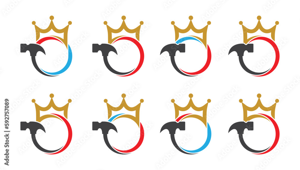 Hammer Crown Logo Concept symbol sign icon Element Design. Construction ...
