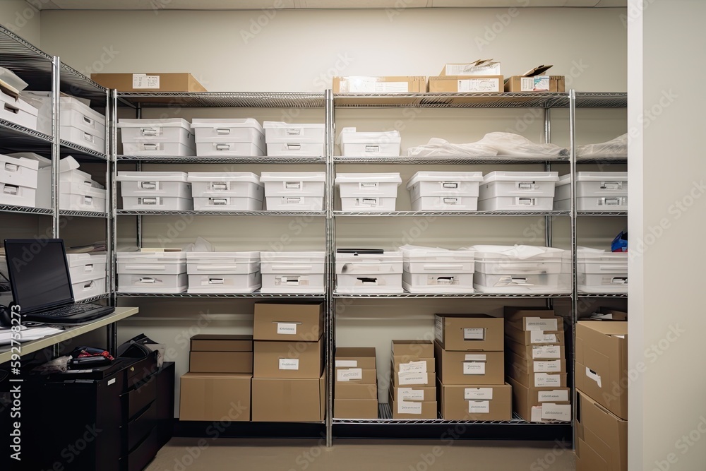 functional and organized filing and storage room with custom shelving ...
