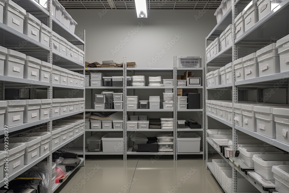 functional and organized filing and storage room with custom shelving ...