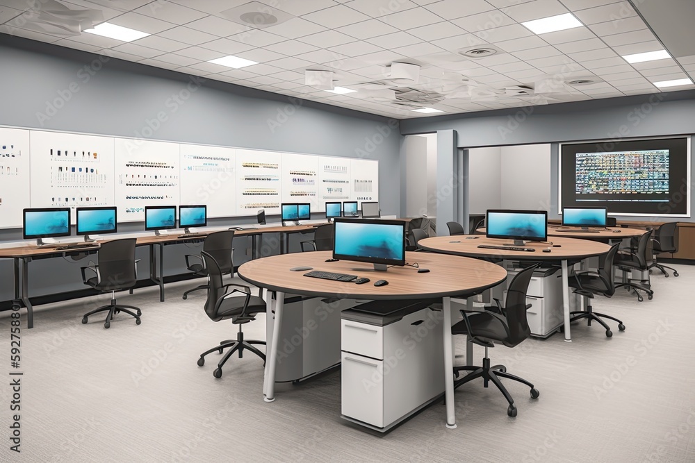 modern training room with modular furniture, multimedia capabilities ...