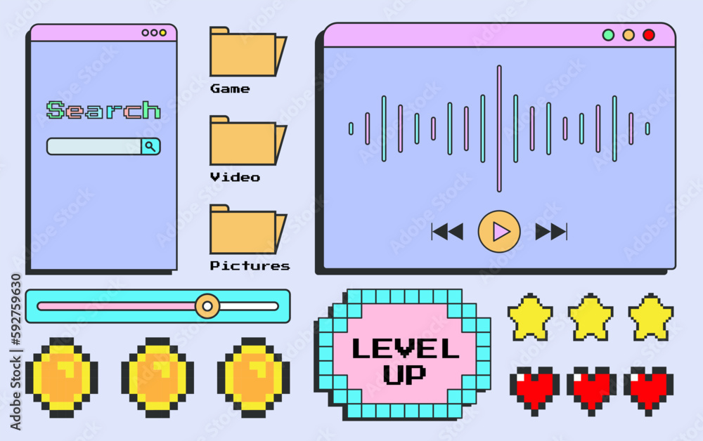 90s retro user interface elements. Cute nostalgic computer ui, vintage ...