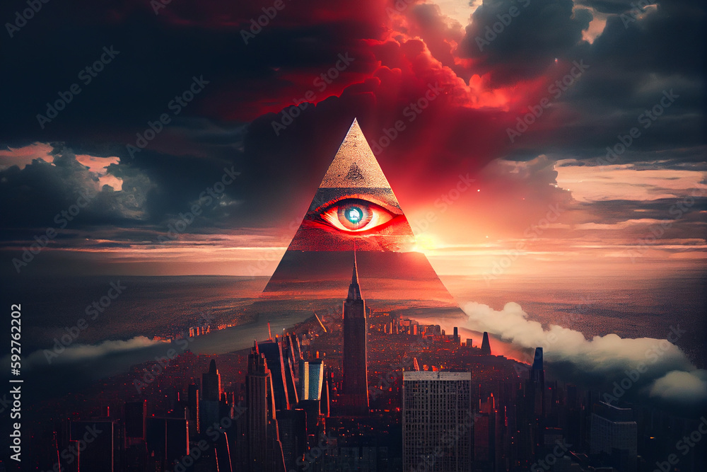 Illuminati logo, all seeing eye symbol on pyramid, concept of masonic ...