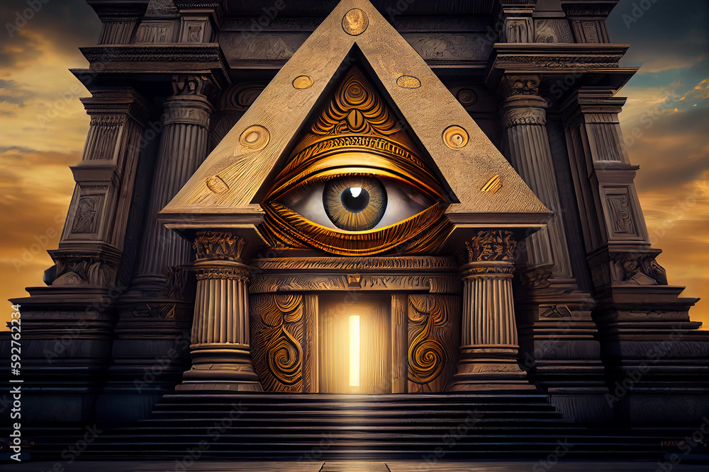 Illuminati logo, all seeing eye symbol on pyramid, concept of masonic ...