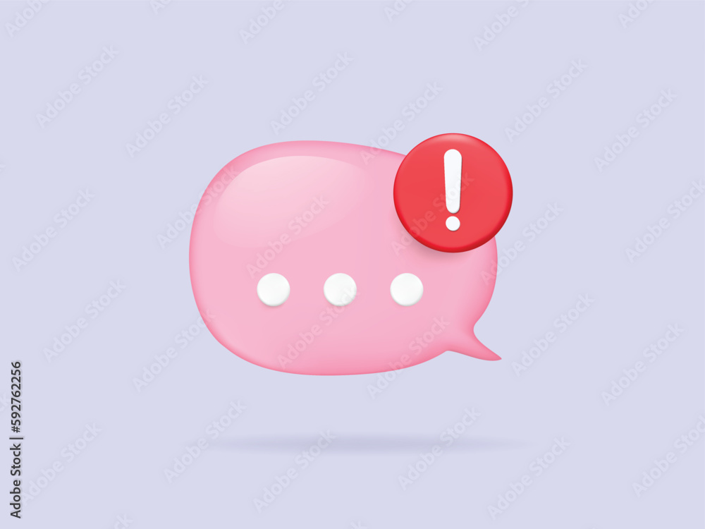3D message speech bubbles icon on social media with alert notice ...