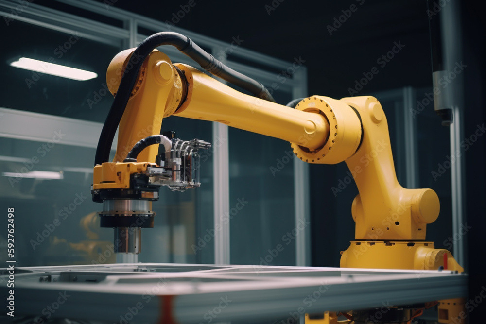 Robot arm working in assembly line industry. manufacturing factory ...