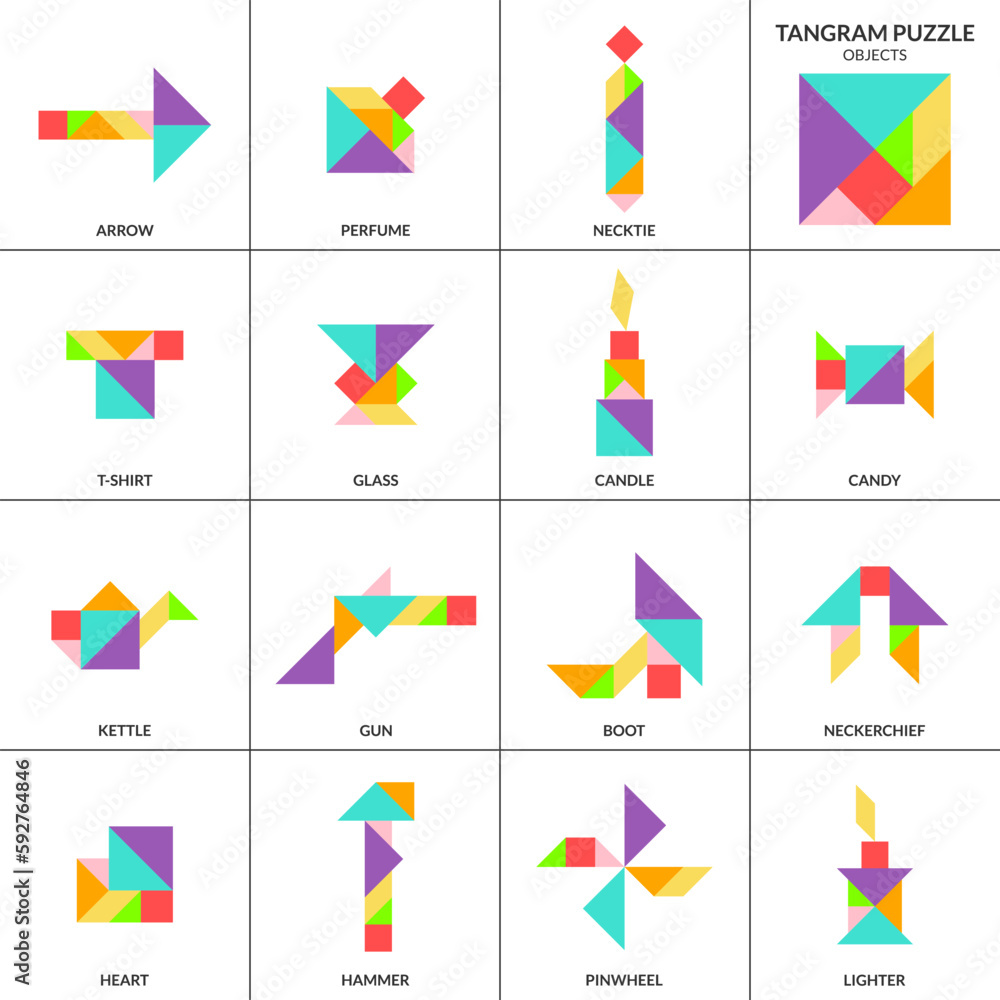 Tangram puzzle. Vector set with various objects. Stock Vector | Adobe Stock