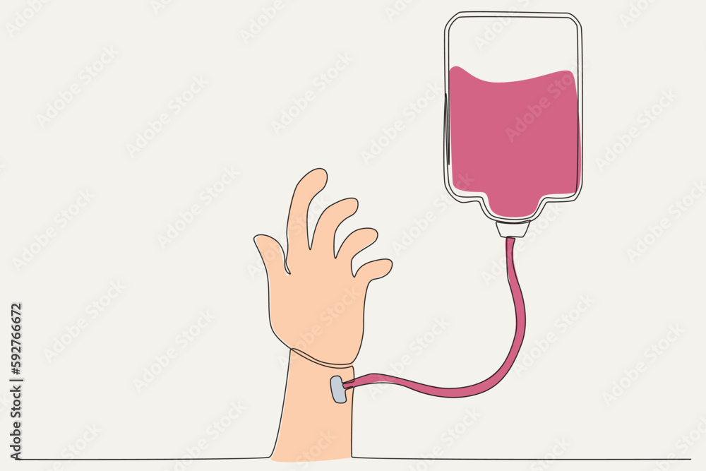 Color illustration of a hand donating blood. World blood donor day one ...