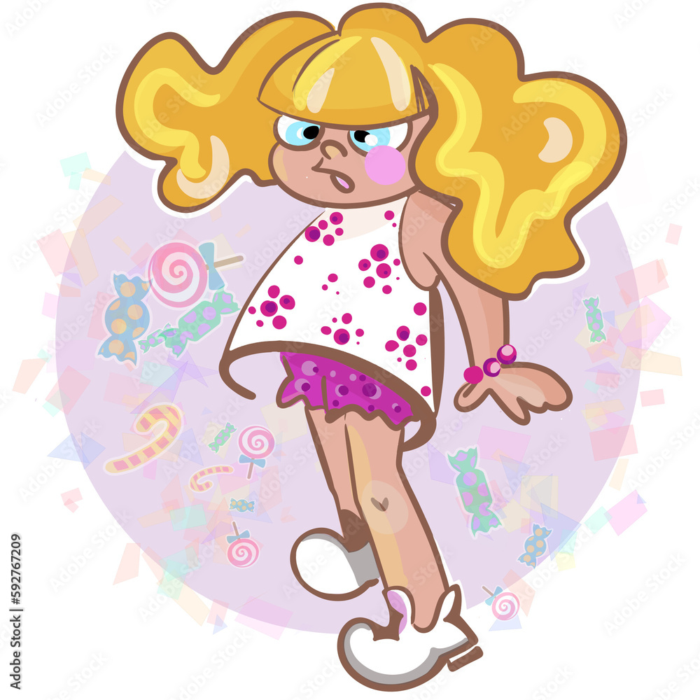 Cute, fanny cartoon, kids, child, girl. Angry, happy baby, girl. with ...