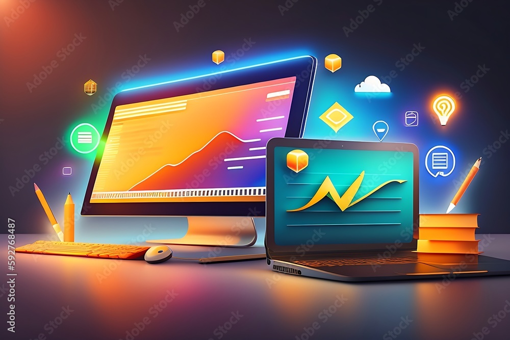 Social media concept. Media marketing. tech devices and icons ...