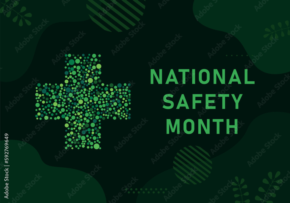 National Safety Month. Green cross design health awareness for banner ...