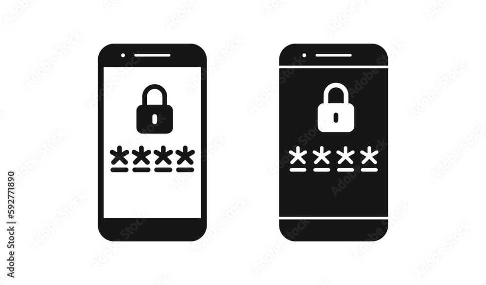 Phone password icon. Mobile code symbol. Verification signs. Personal ...