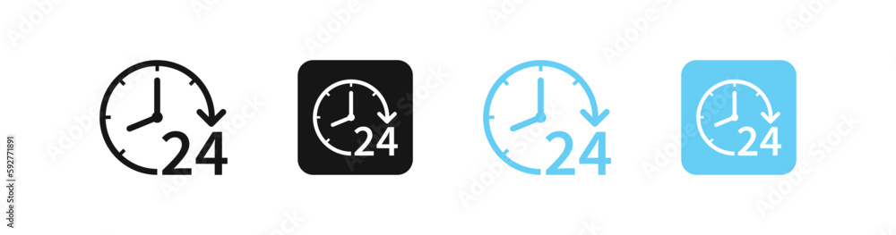 24 hours clock icon. Work time symbol. Delivery signs. Service symbols ...