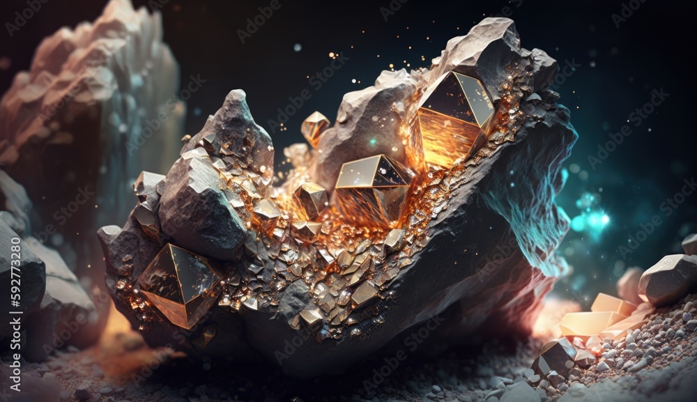 deposits of yellow-orange crystalline ore in a nugget. Precious ...