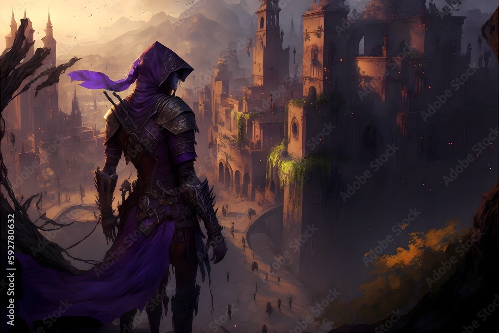 In the style Allan lee characters on first plan Magician archer fighter ...