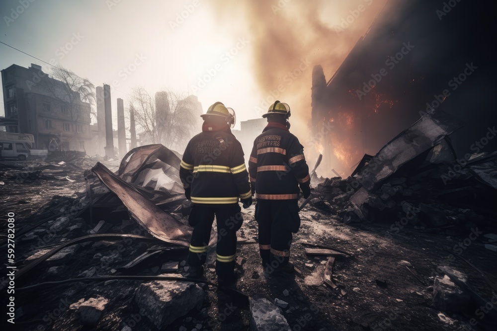 A fireman from the rescue team trying to help people after an ...