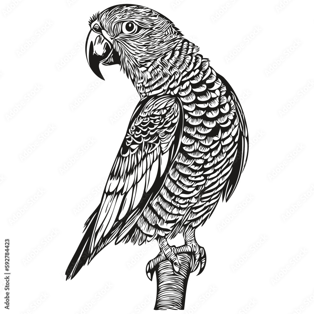 parrot vector illustration line art drawing black and white parrots ...