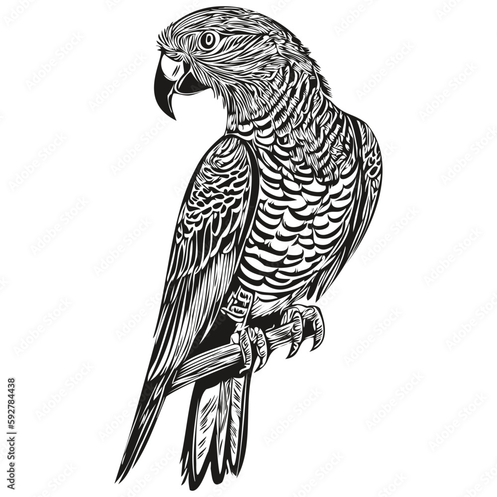 parrot vector illustration line art drawing black and white parrots ...
