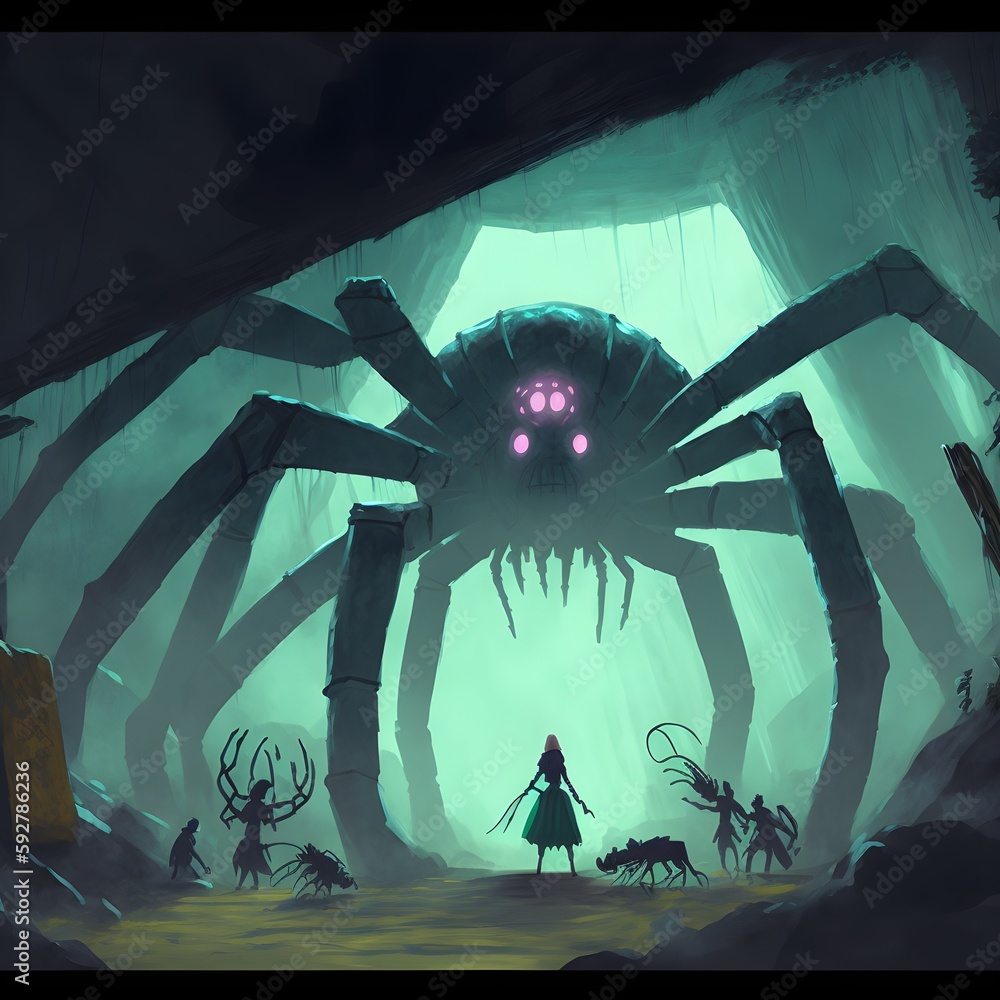 studio ghibli anime flat 2d concept art battle giant spider cave ...