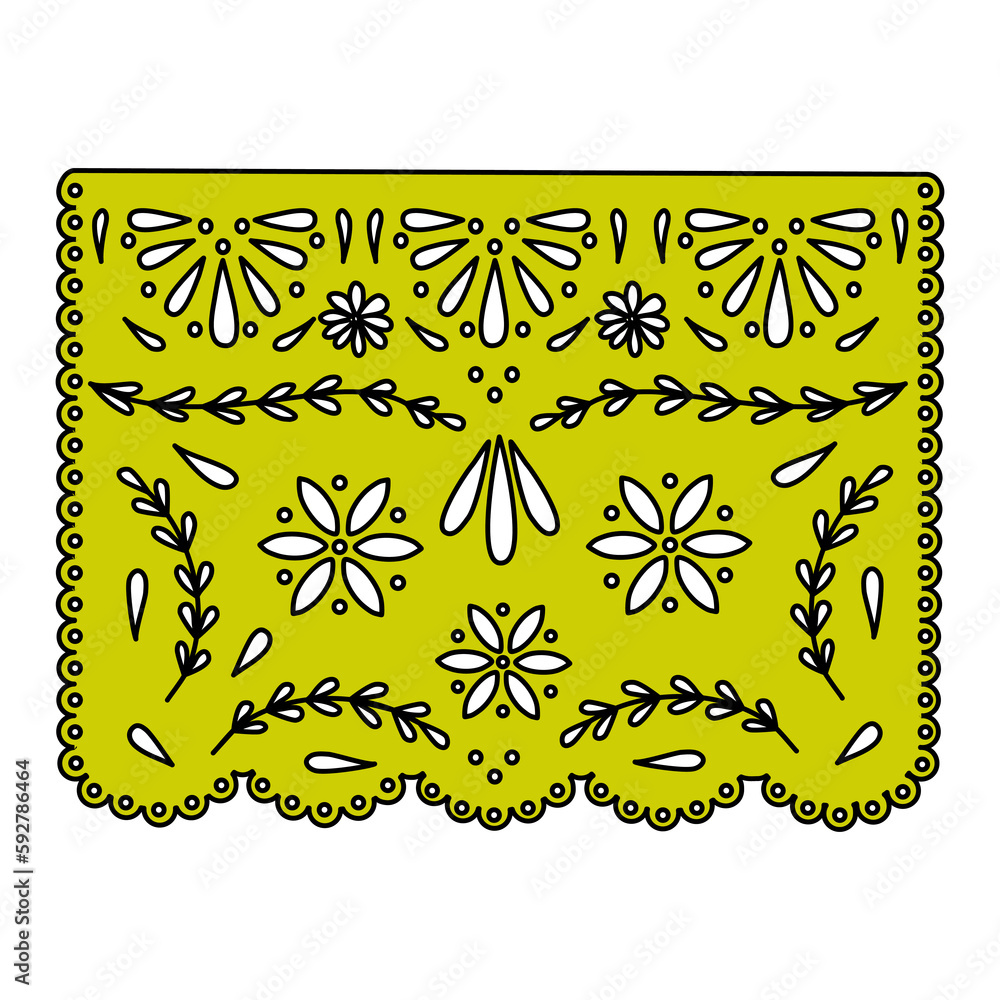 Mexican paper cut flag Papel Picado template design, doodle style ...