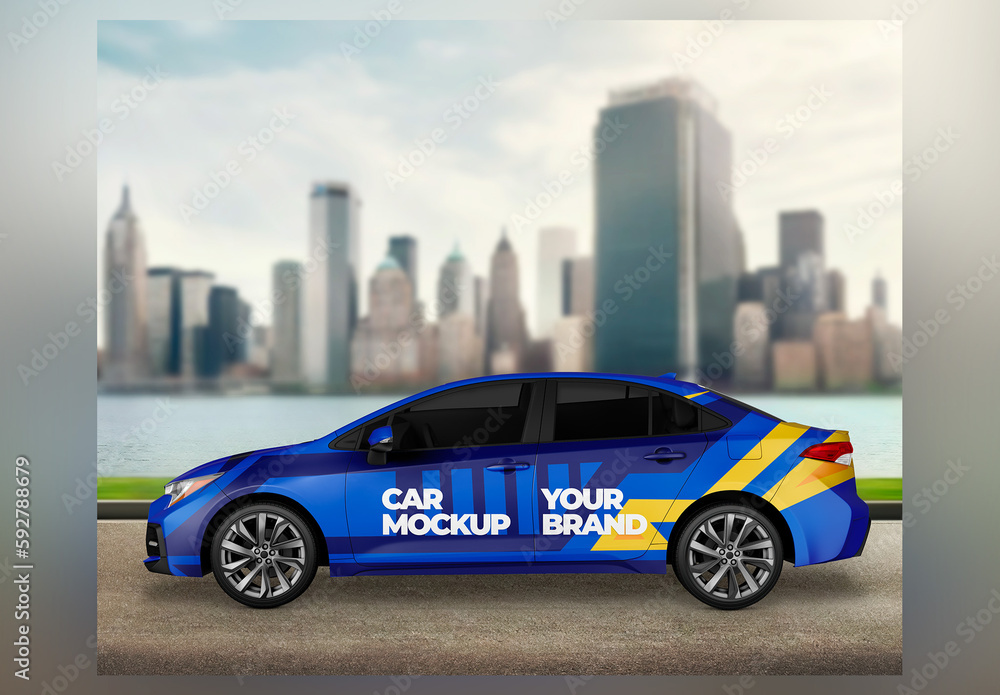 Car Side View in City Mockup Stock Template | Adobe Stock