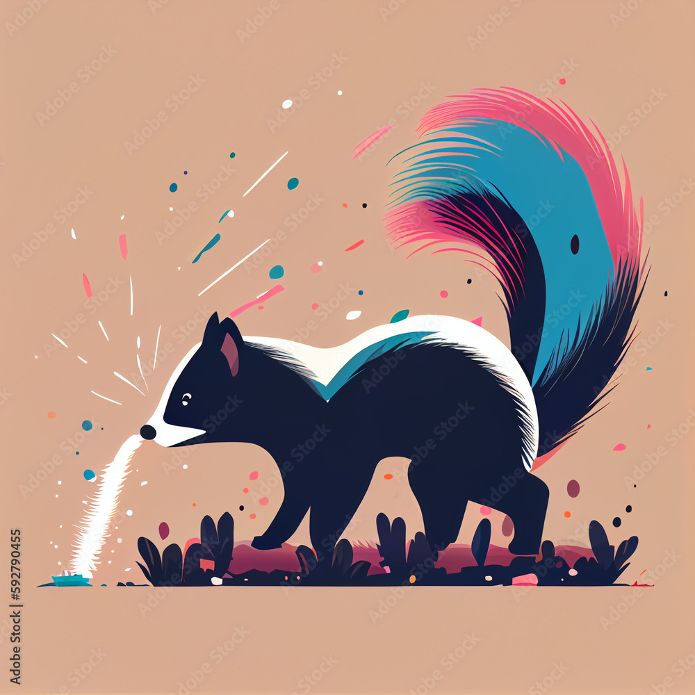 skunk spraying, vector illustration, flat design style, Generative AI ...