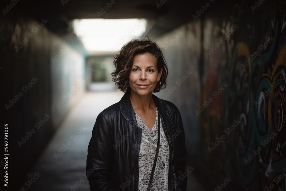 Group portrait photography of a pleased woman in her 40s wearing a chic ...