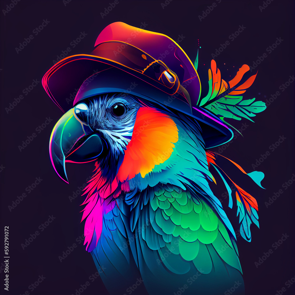 parrot wearing a pirate hat, gradient background synthwave, Generative ...