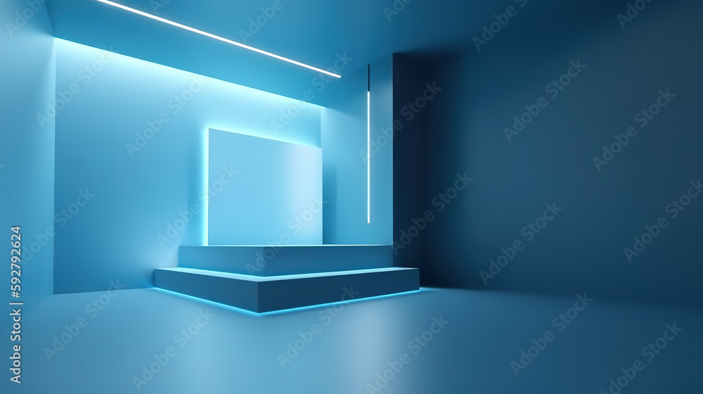 Mock up for your design project, 3D illustration. Abstract blue room ...