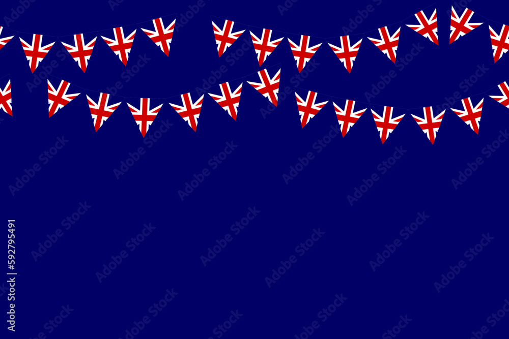 Coronation celebration UK Union Jack flag background garland vector ...