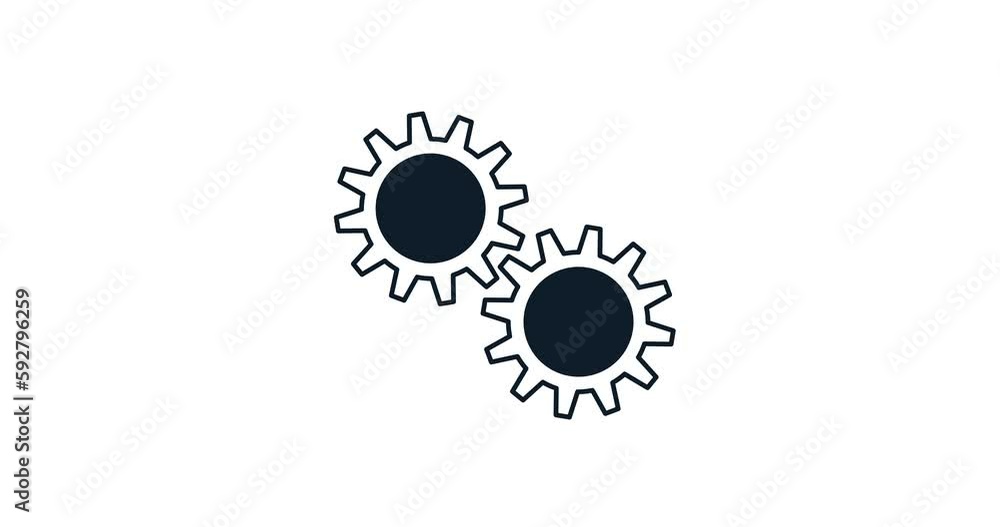 Two black gears rotating on white background. 4K resolution animation ...