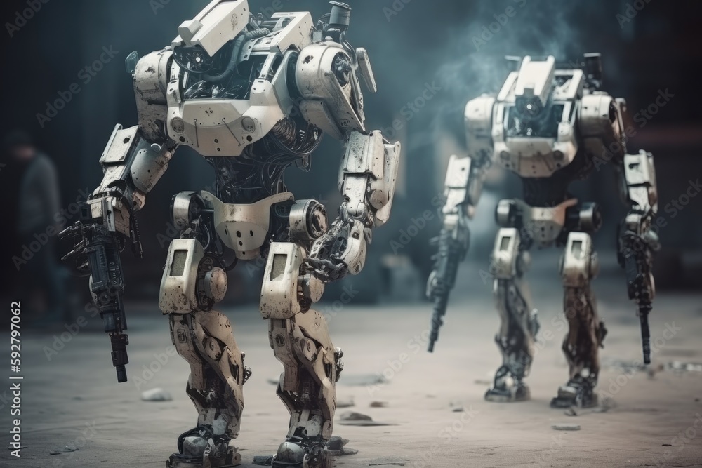 Soldier in combat gear or a robot with artificial intelligence, combat ...
