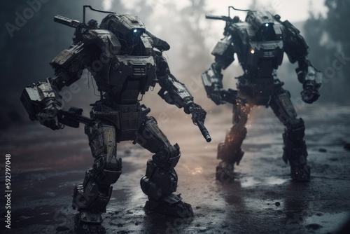 Soldier in combat gear or a robot with artificial intelligence, combat ...