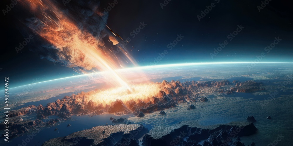 Meteor Impact On Earth - Fired Asteroid In Collision With Planet. AI generated, human enhanced ...