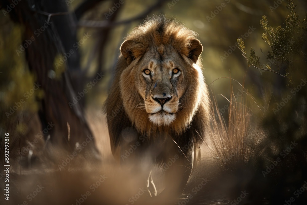 Beautiful lion in nature. The king of beasts concept. AI generated ...