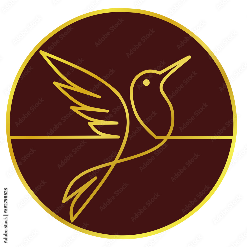 Hummingbird logo with gold color line on circle area, luxury ...