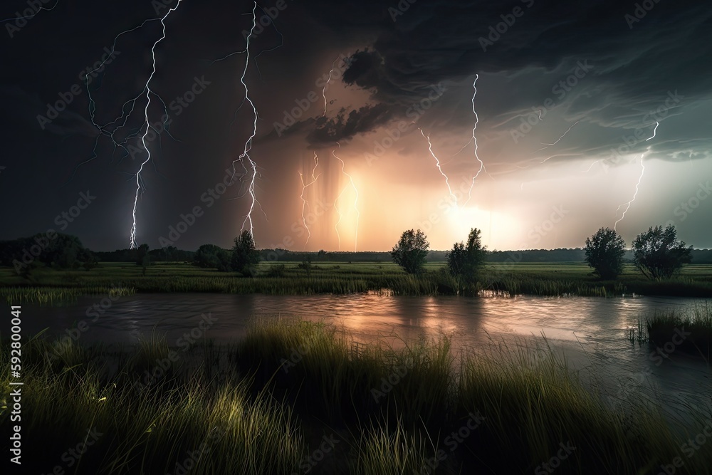 extreme weather event, with thunderstorms and lightning, in climate ...