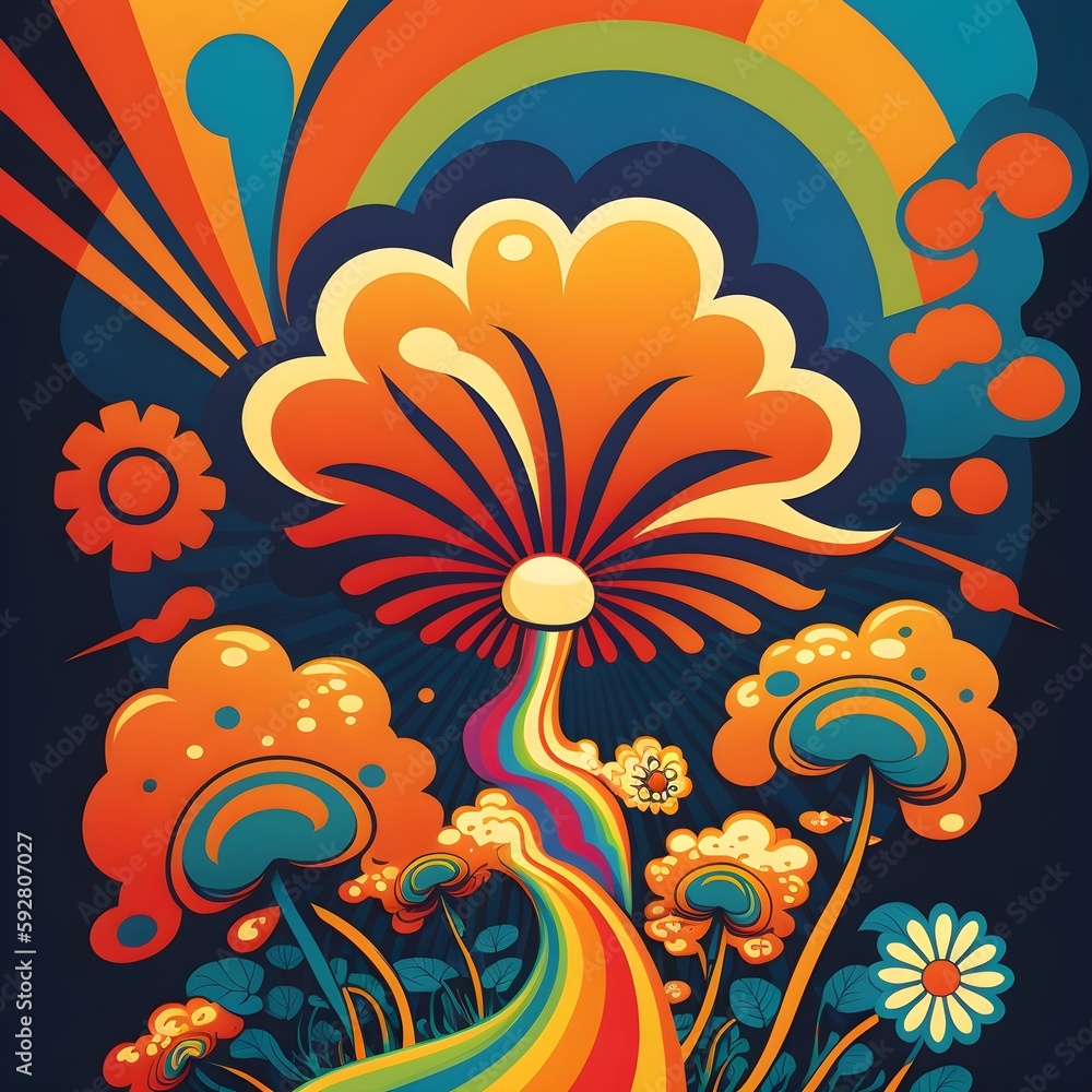 Psychedelic flower power drug culture of the 70s vector illustration ...