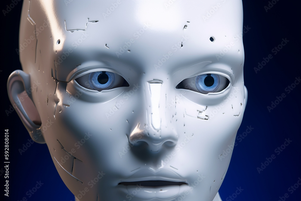 Detailed appearance of the deep green AI robot under white background ...