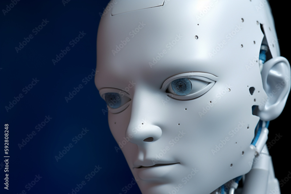 Detailed appearance of the deep green AI robot under white background ...