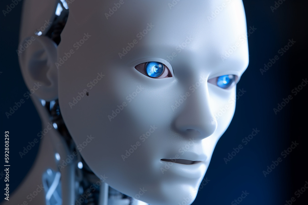 Detailed appearance of the deep green AI robot under white background ...