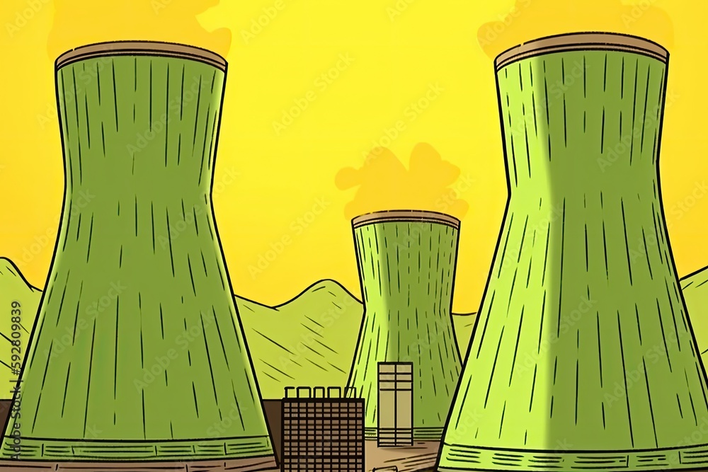 cartoon nuclear power plant with smoke and steam coming out of the ...