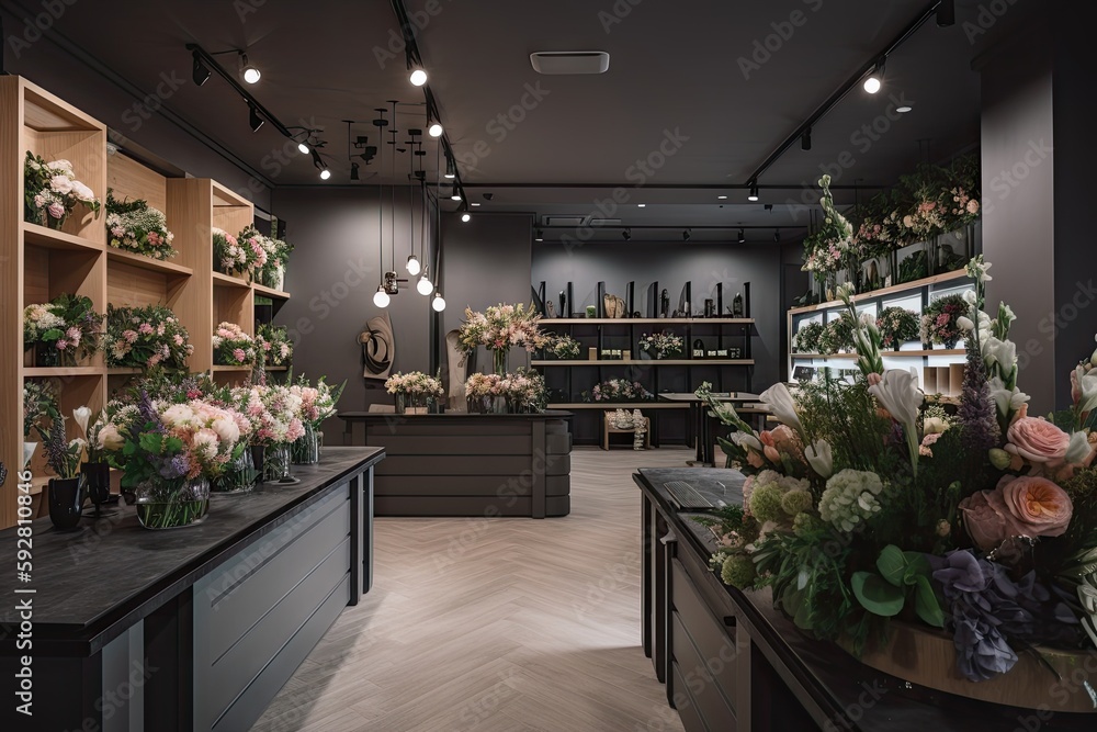 modern flower shop with sleek design and contemporary decor, created ...